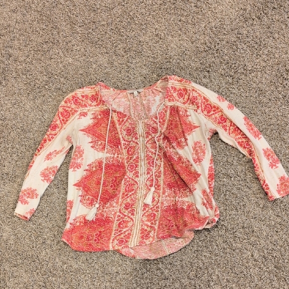 Lucky Brand | Tops | Bohemian Red And Cream Blouse | Poshmark